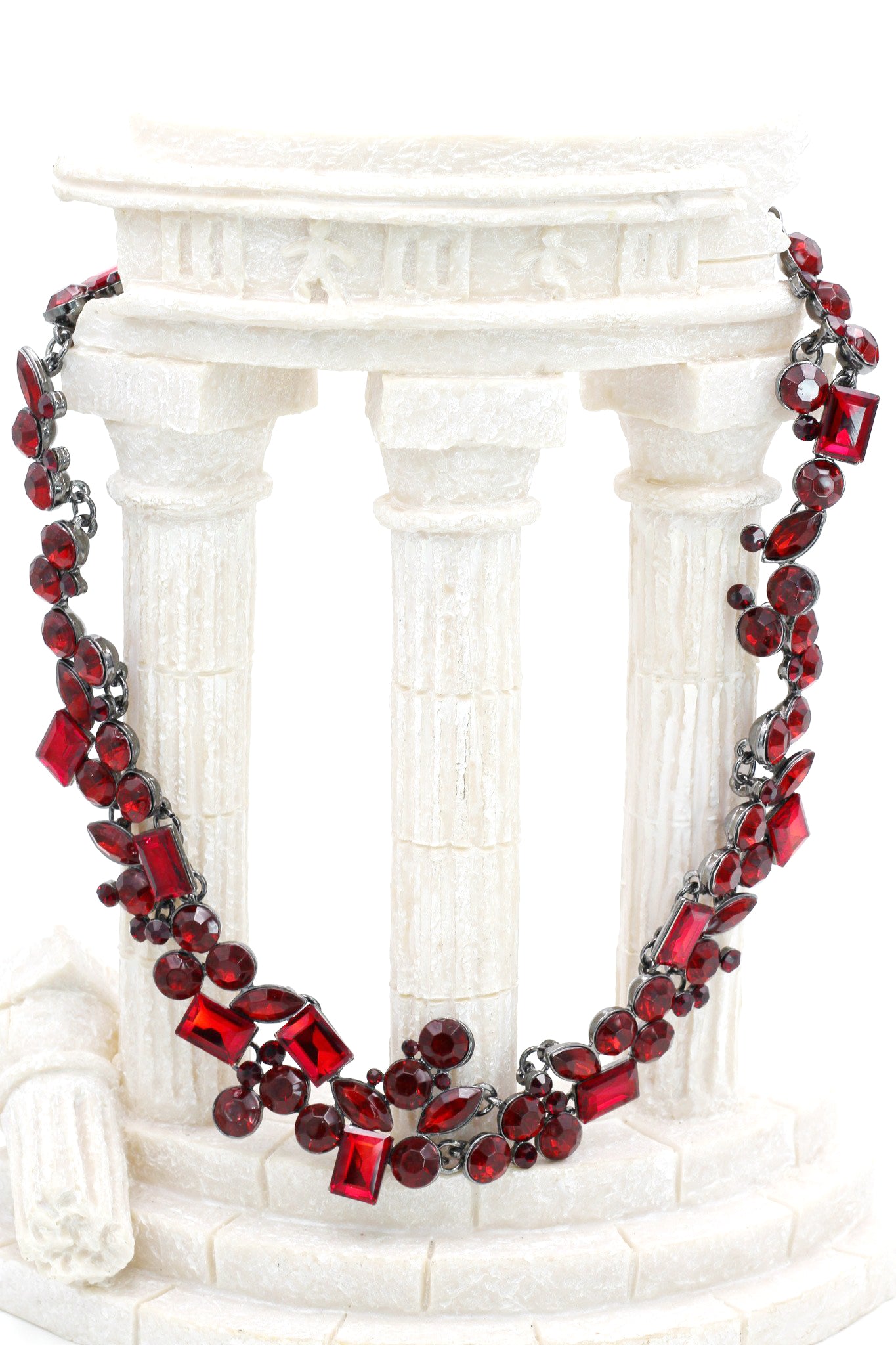 fashion all red square round crystal necklace – Ocean Fashion