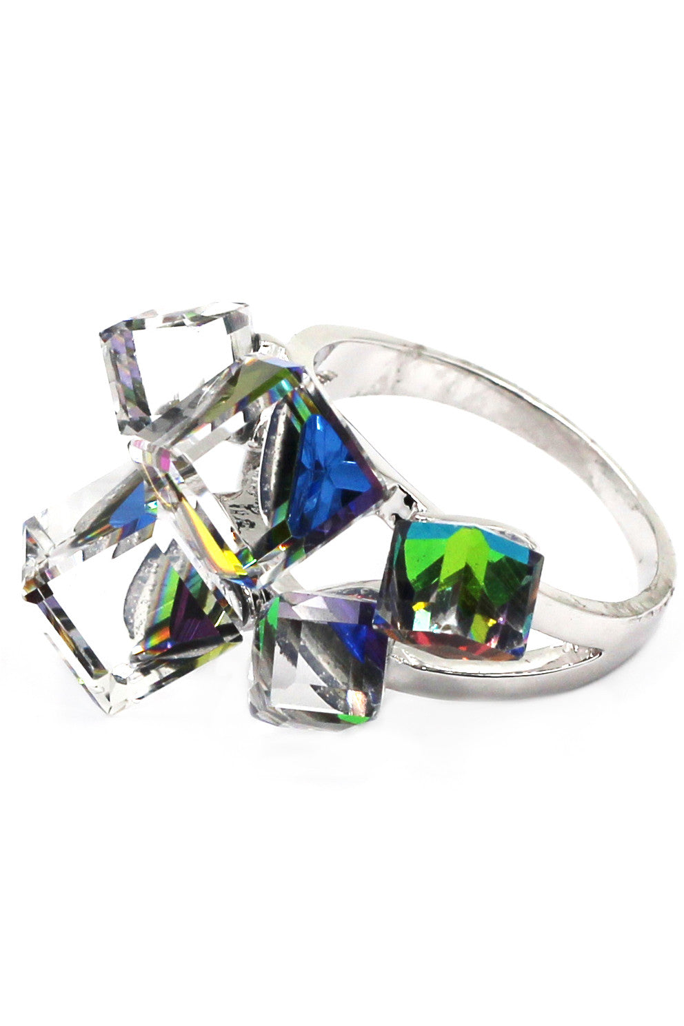 multi-color square crystal silver ring – Ocean Fashion