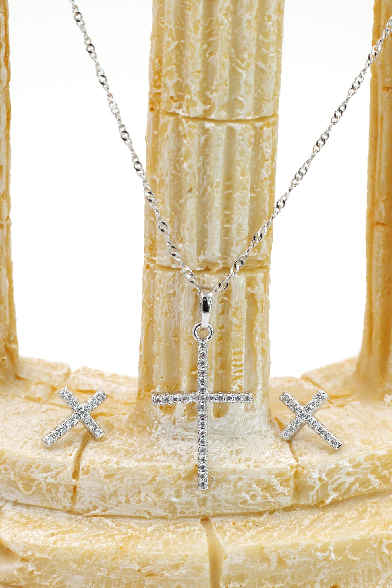 micro-set crystal cross necklace earrings set – Ocean Fashion