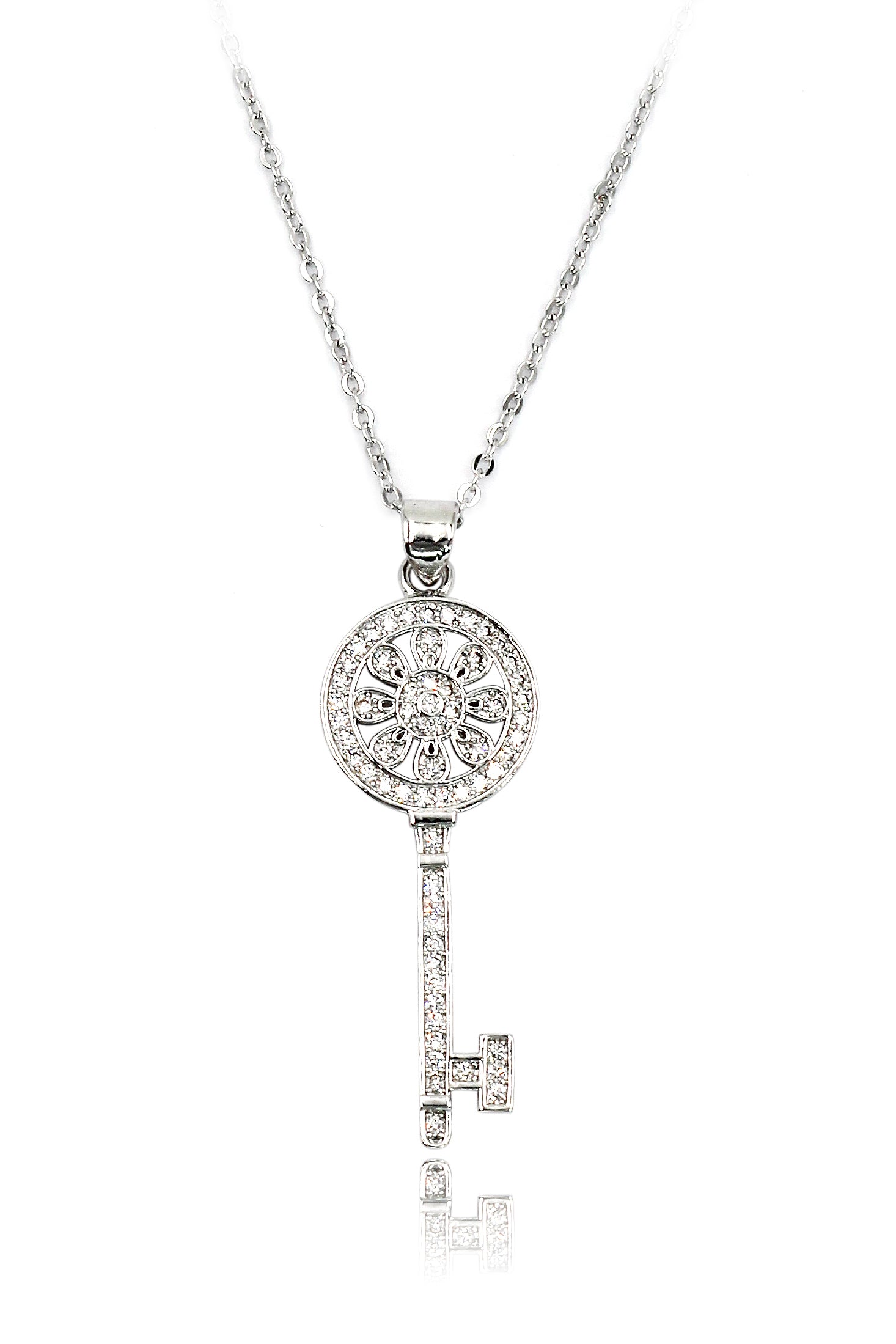 fashion flower crystal silver key necklace – Ocean Fashion
