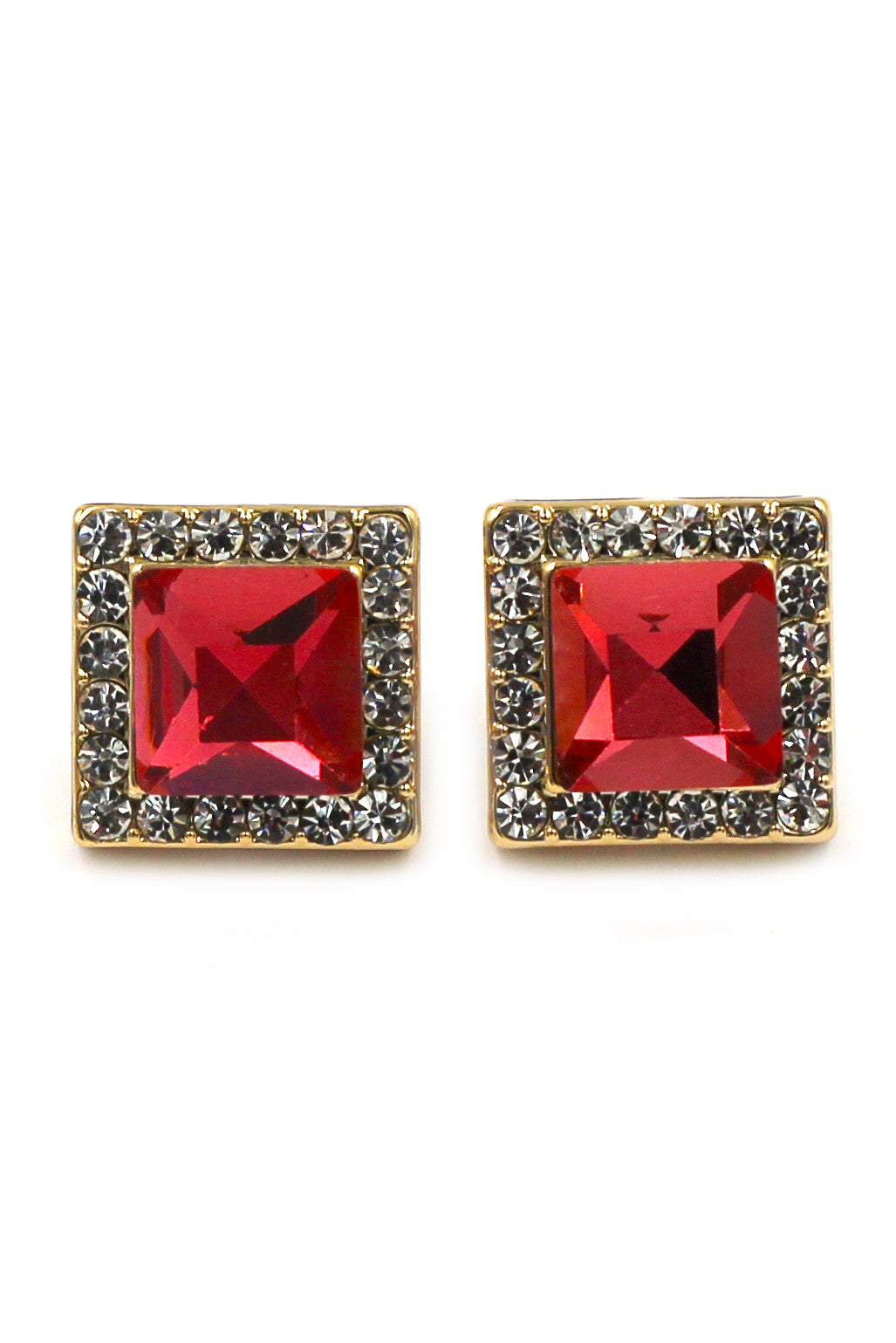 bright ruby square crystal gold earrings – Ocean Fashion