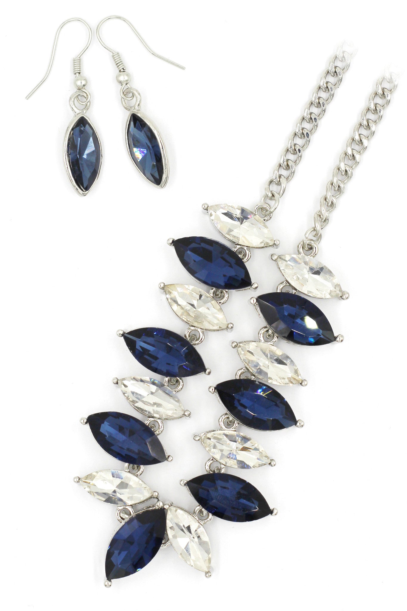 fashion transparent and blue crystal necklace earrings silver sets ...