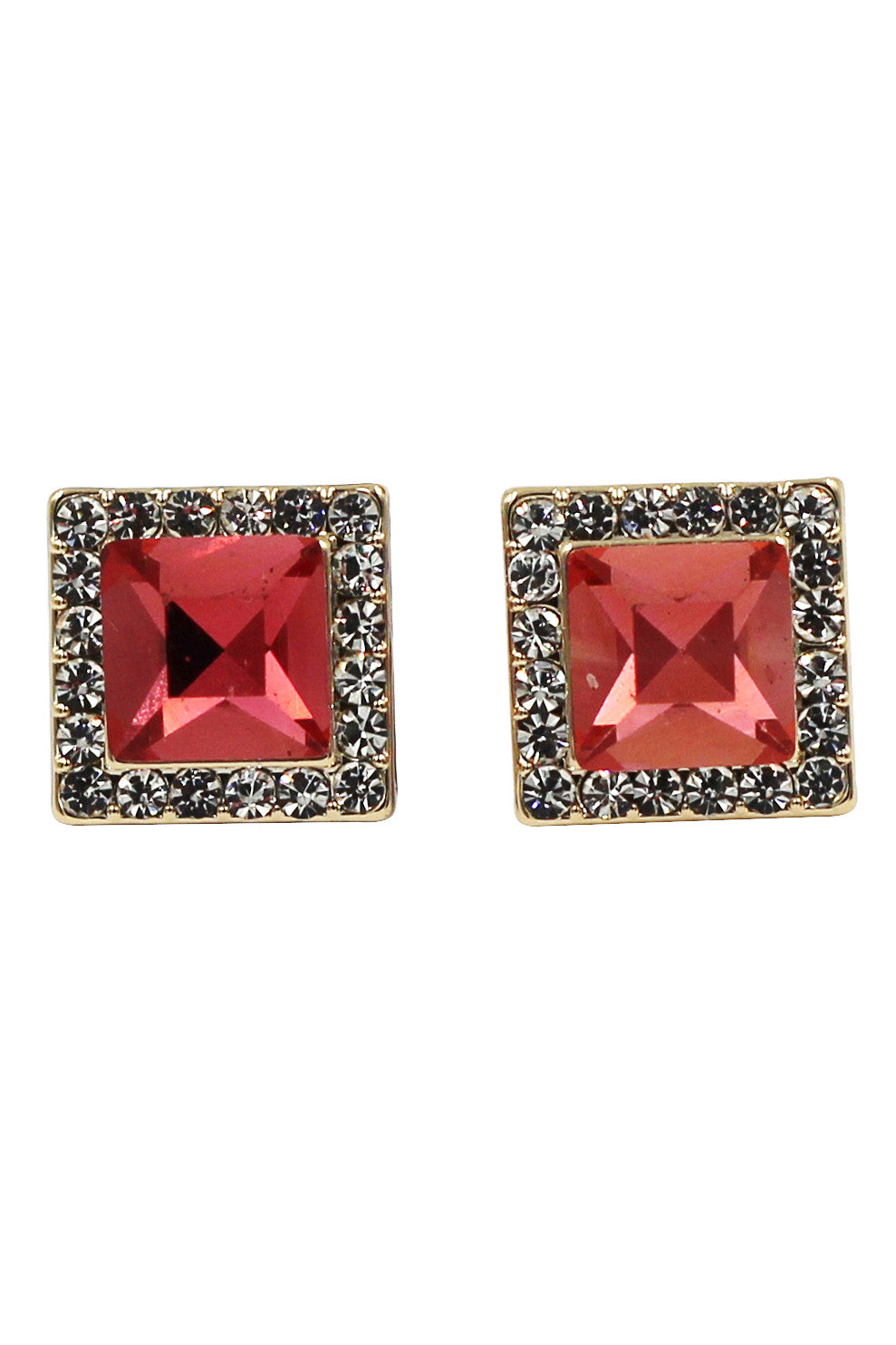 bright ruby square crystal gold earrings – Ocean Fashion